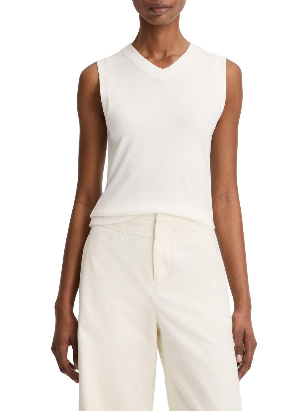 VINCE Vince Pima Cotton-Blend High V-Neck Shell